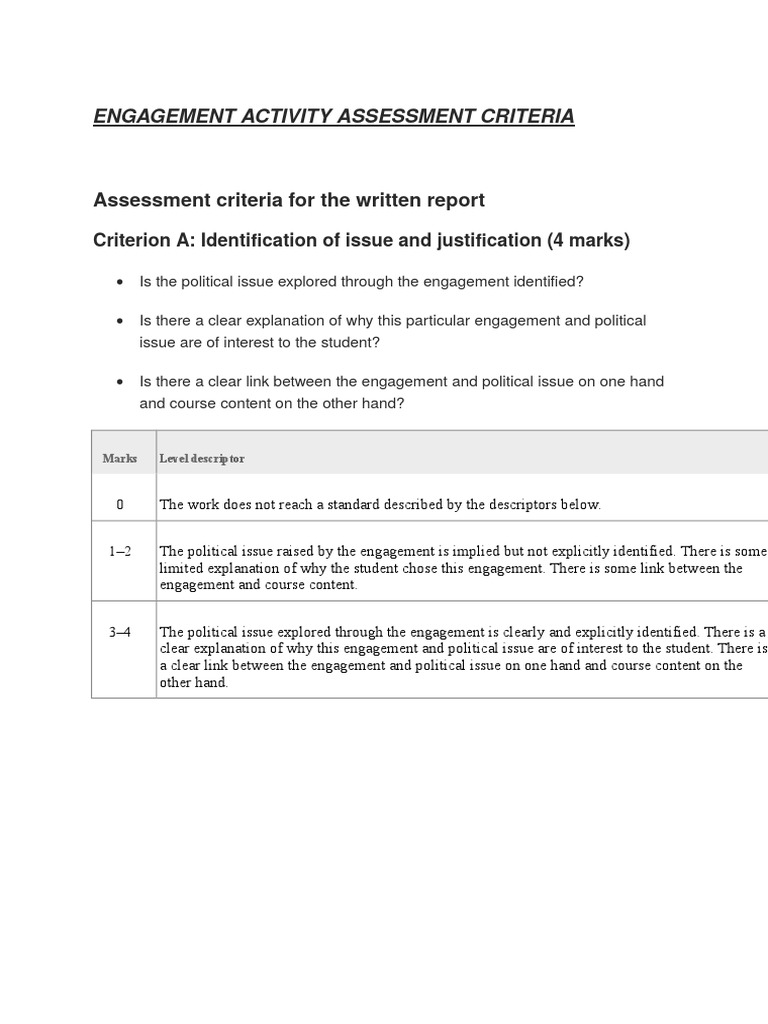 Engagement Activity Assessment Criteria | PDF | Critical Thinking ...