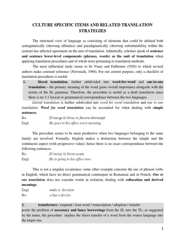 Culture Specific Items and Related Translation Stategies | PDF ...
