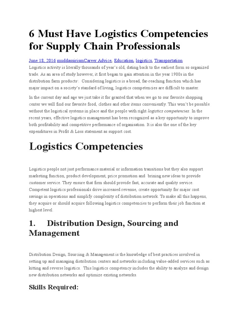 Essential Logistics Skills for Professionals | PDF | Supply Chain ...