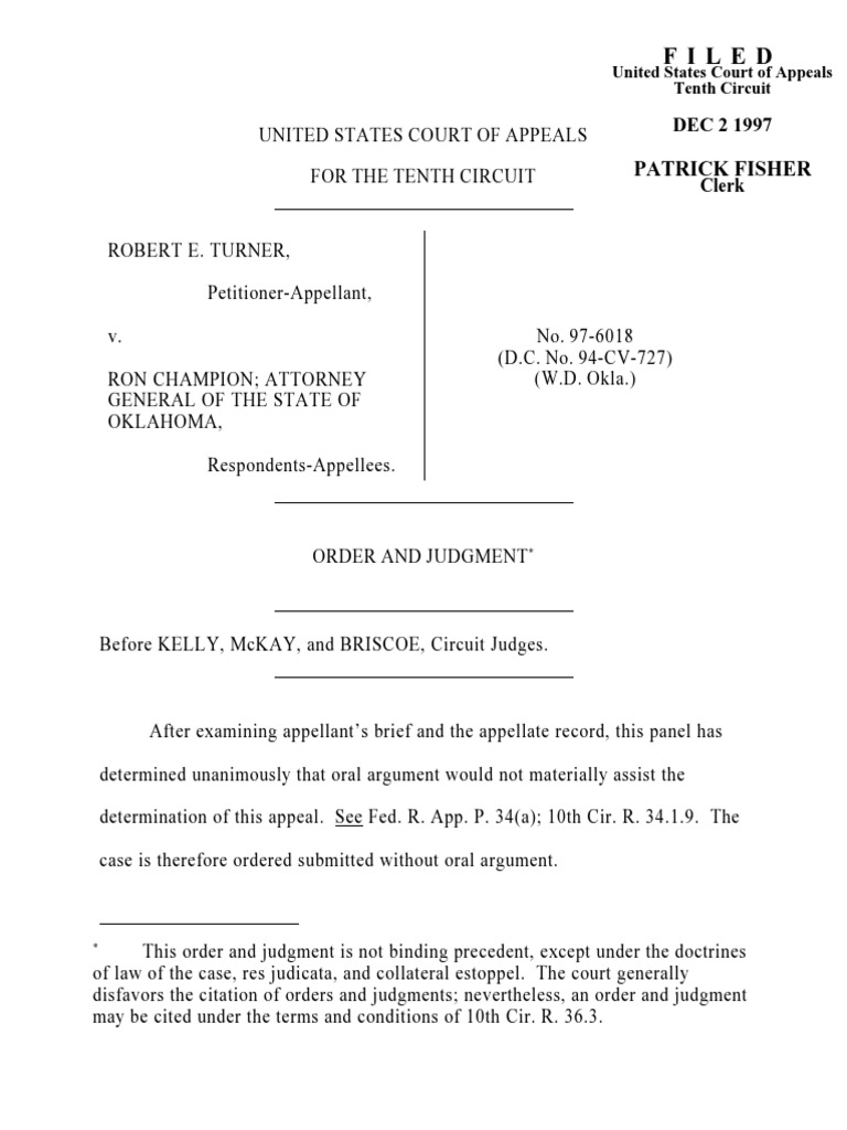Tenth Circuit Dismisses Turner Appeal | PDF | Precedent | United States ...