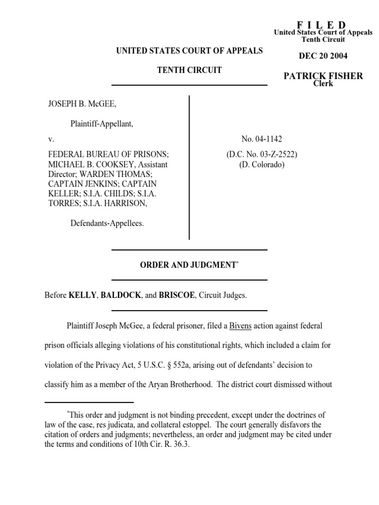 Filed: Patrick Fisher | PDF | Bivens V. Six Unknown Named Agents | Due ...