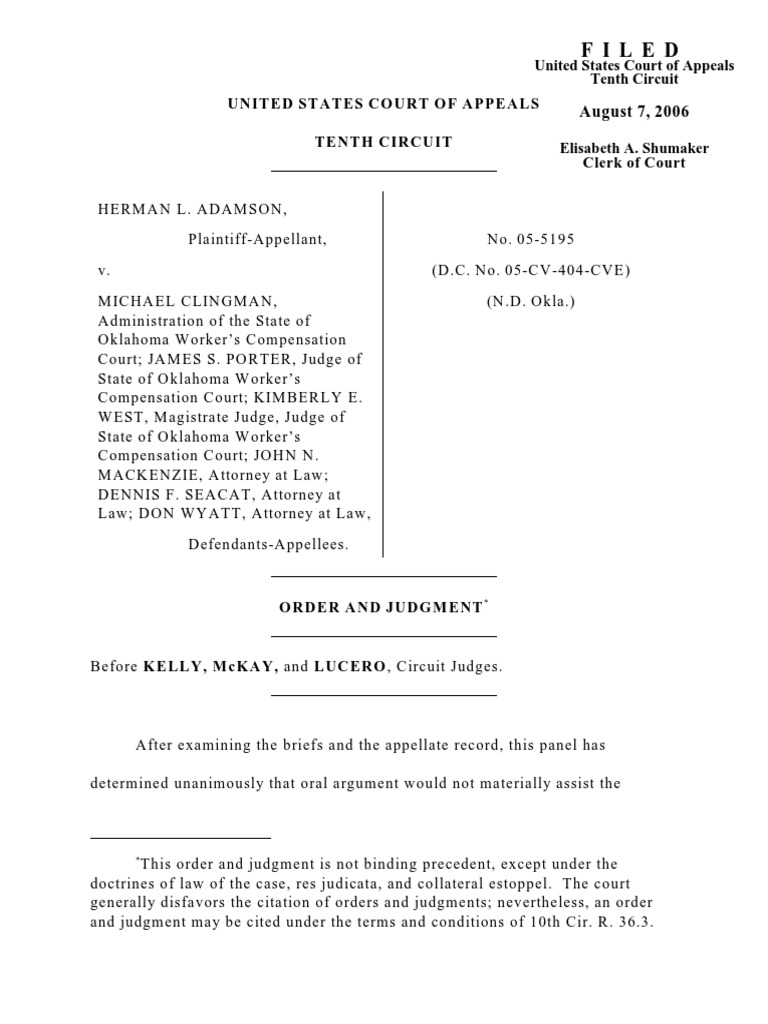 Adamson v. Clingman, 10th Cir. (2006) | PDF | Precedent | Appeal