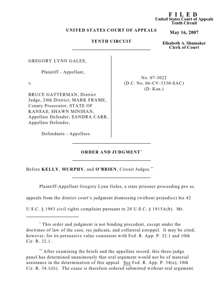 Gales v. Gatterman, 10th Cir. (2007) | PDF | Lawsuit | Complaint