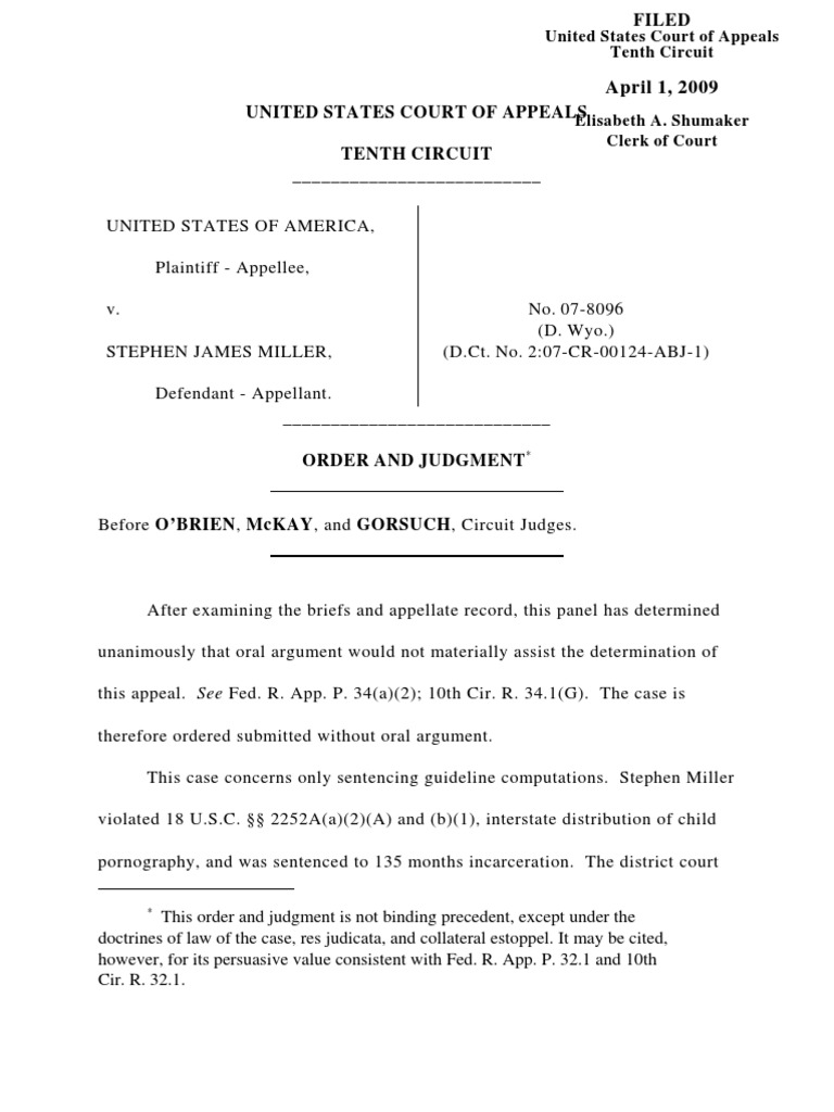 United States v. Miller, 10th Cir. (2009) | PDF | United States Federal ...