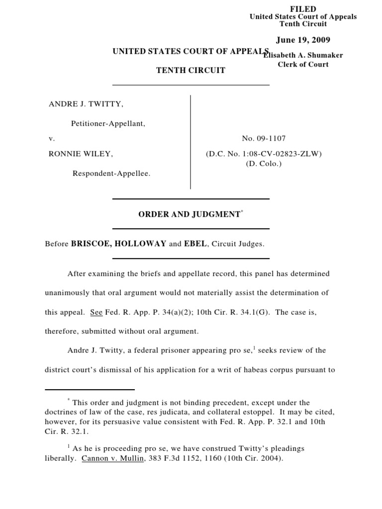Twitty v. Wiley, 10th Cir. (2009) | PDF | Precedent | Pro Se Legal ...