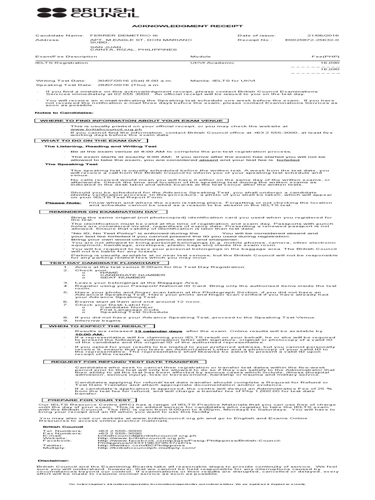IELTS Receipt | PDF | Identity Document | International English ...