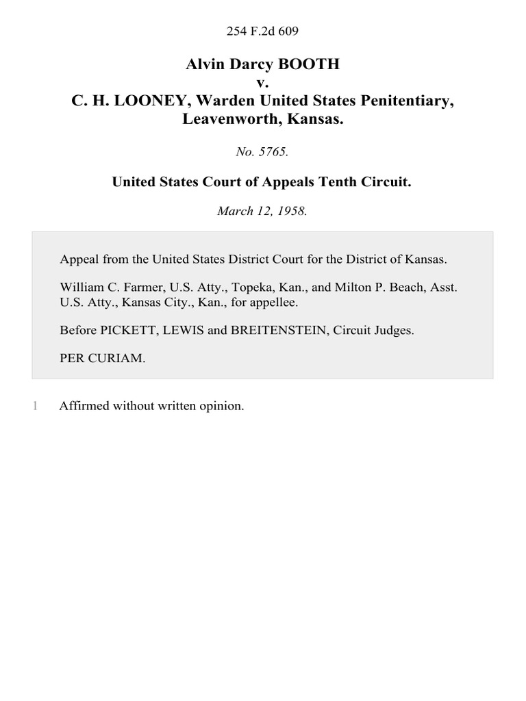 Alvin Darcy Booth v. C. H. Looney, Warden United States Penitentiary ...