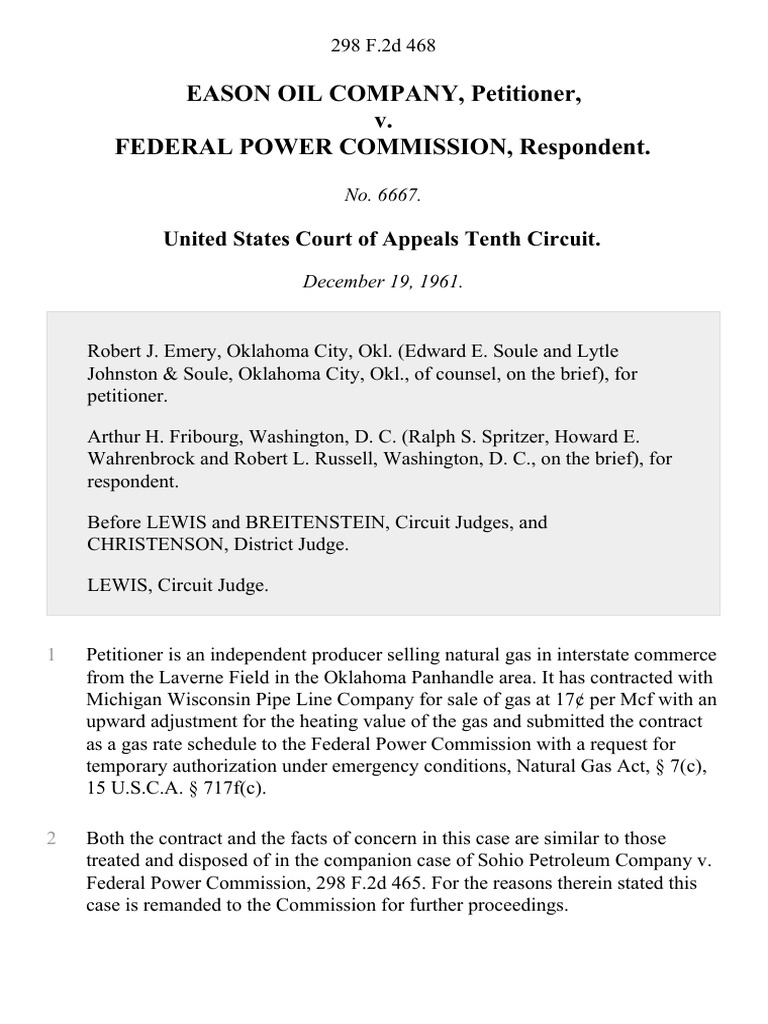 Eason Oil Company v. Federal Power Commission, 298 F.2d 468, 10th Cir ...