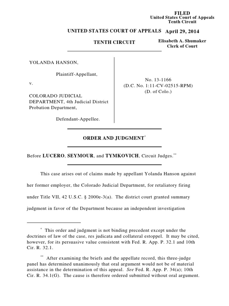Hanson v. Colorado Judicial Department, 10th Cir. (2014) | PDF ...
