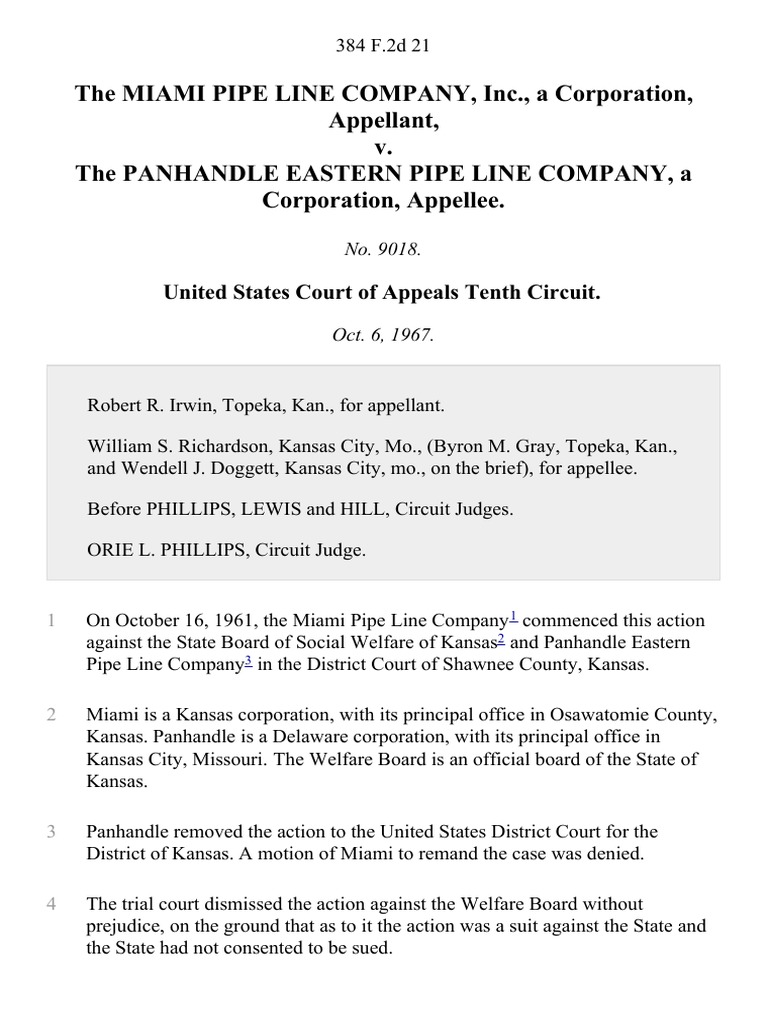 The Miami Pipe Line Company, Inc., A Corporation v. The Panhandle ...