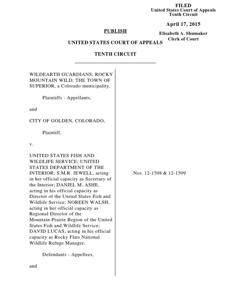 WildEarth Guardians v. U.S. Fish and Wildlife, 10th Cir. (2015) | PDF ...