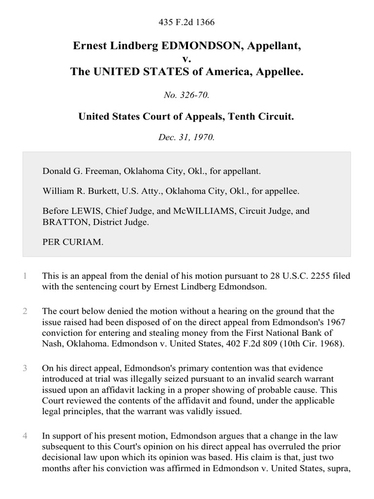 Edmondson v. United States Appeal Summary | PDF | Politics | Law