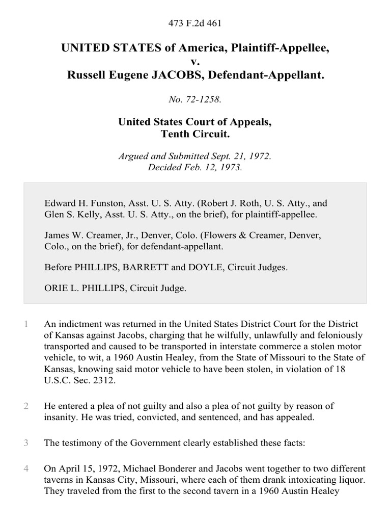 United States v. Russell Eugene Jacobs, 473 F.2d 461, 10th Cir. (1973 ...