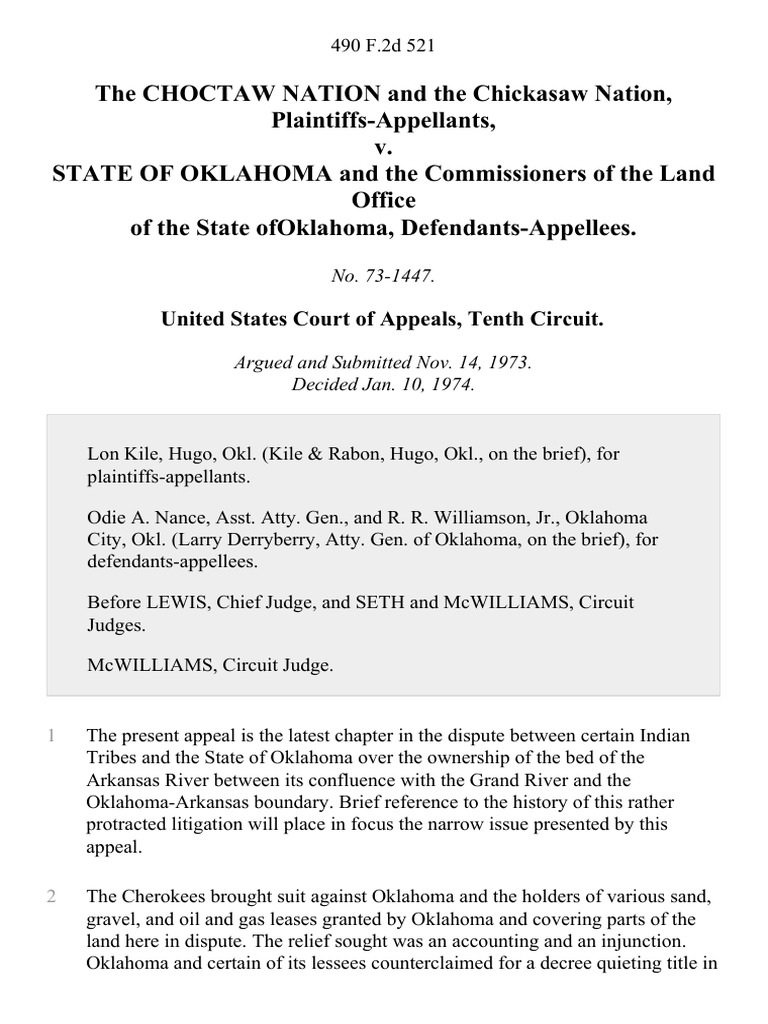 The Choctaw Nation and The Chickasaw Nation v. State of Oklahoma and ...