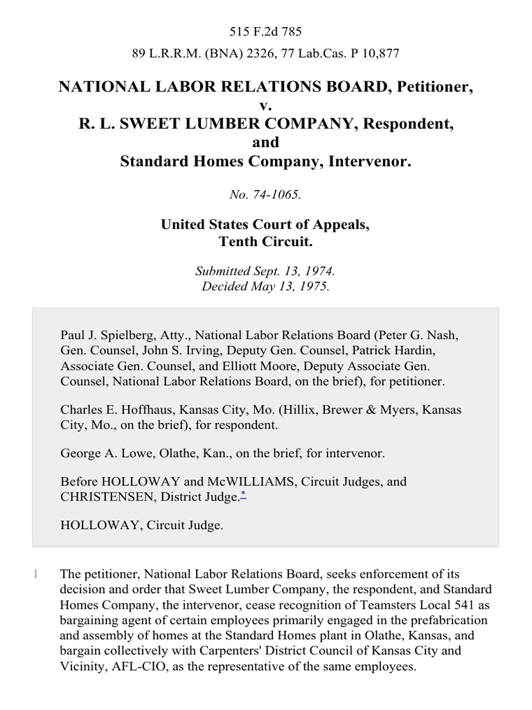 National Labor Relations Board v. R. L. Sweet Lumber Company, and ...