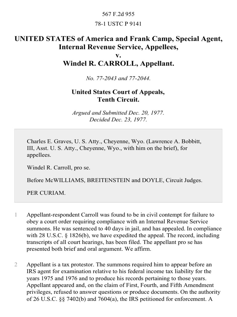 United States of America and Frank Camp, Special Agent, Internal ...