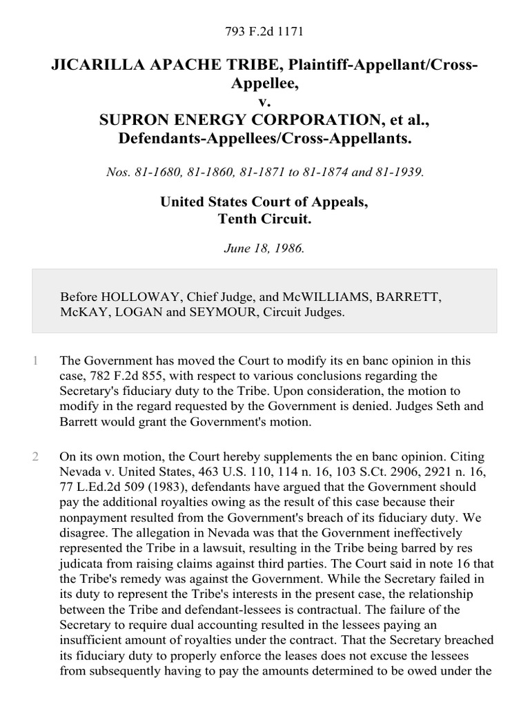 JICARILLA APACHE TRIBE, Plaintiff-Appellant/Cross-Appellee, v. Supron ...