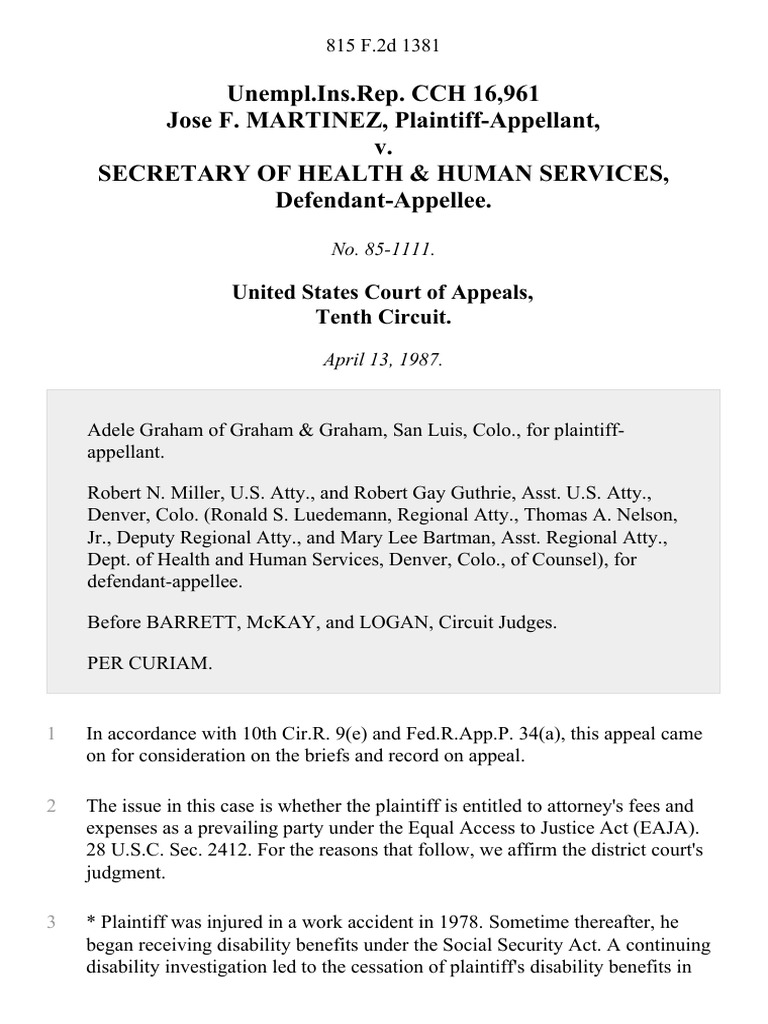 Unempl - Ins.rep. CCH 16,961 Jose F. Martinez v. Secretary of Health ...