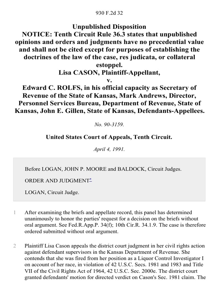 Lisa Cason v. Edward C. Rolfs, in His Official Capacity as Secretary of ...