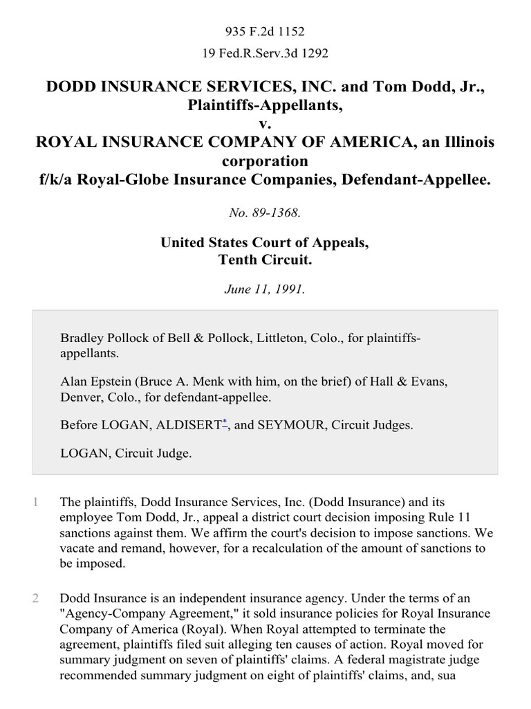Dodd Insurance Services, Inc. and Tom Dodd, Jr. v. Royal Insurance ...