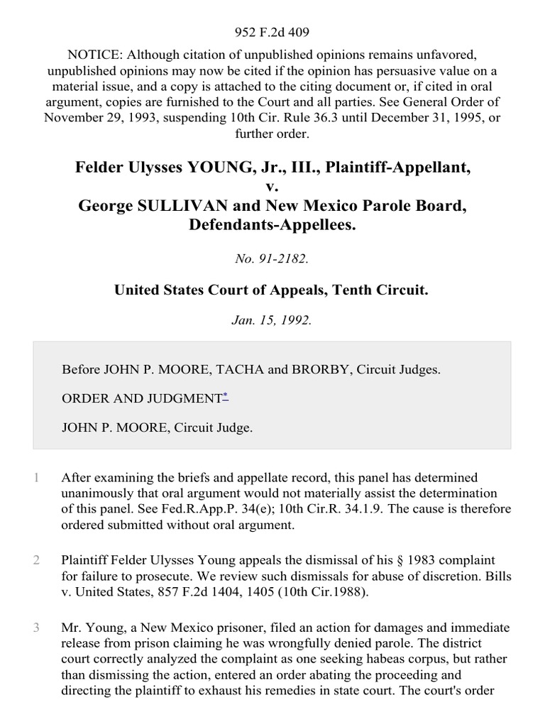 Felder Ulysses Young, JR., Iii. v. George Sullivan and New Mexico ...