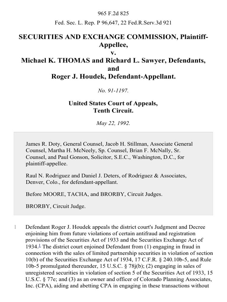 Securities and Exchange Commission v. Michael K. Thomas and Richard L ...