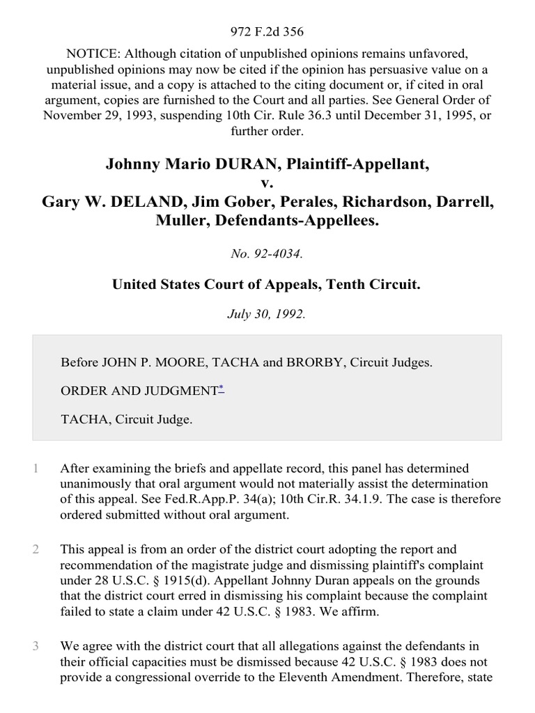 Johnny Mario Duran v. Gary W. Deland, Jim Gober, Perales, Richardson ...