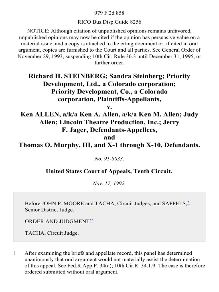 Richard H. Steinberg Sandra Steinberg Priority Development, Ltd., a ...