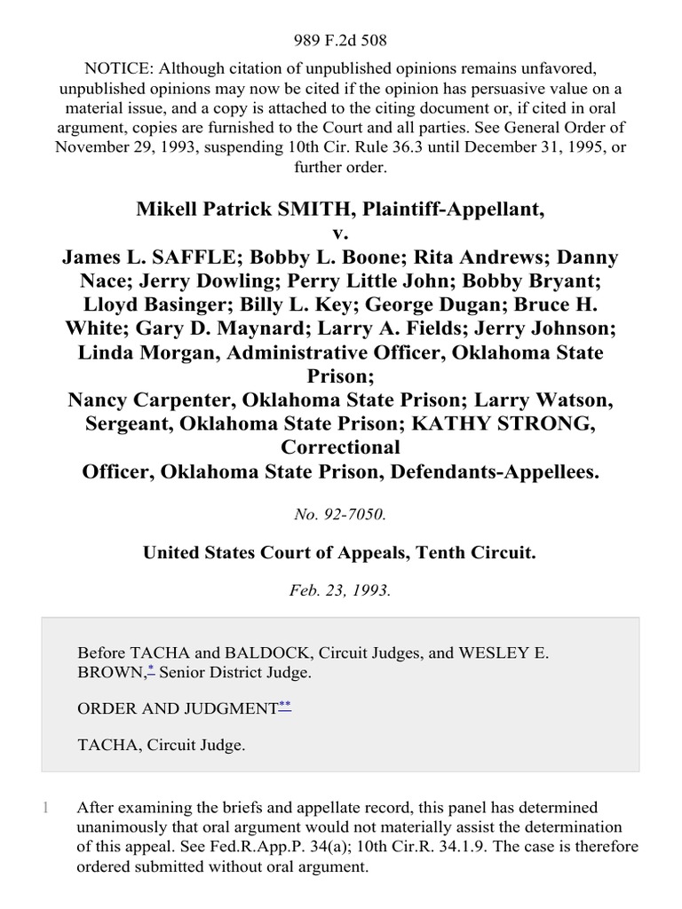 Mikell Patrick Smith v. James L. Saffle Bobby L. Boone Rita Andrews ...