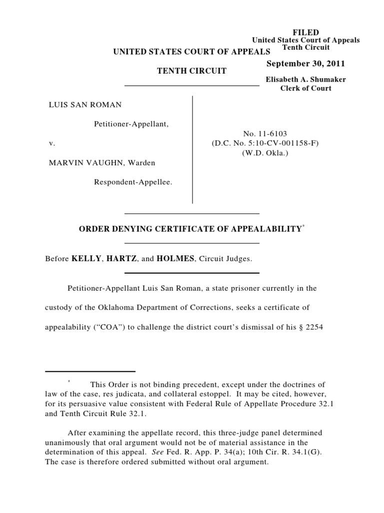 Tenth Circuit Denies Habeas Appeal | PDF | Actual Innocence | Equitable ...