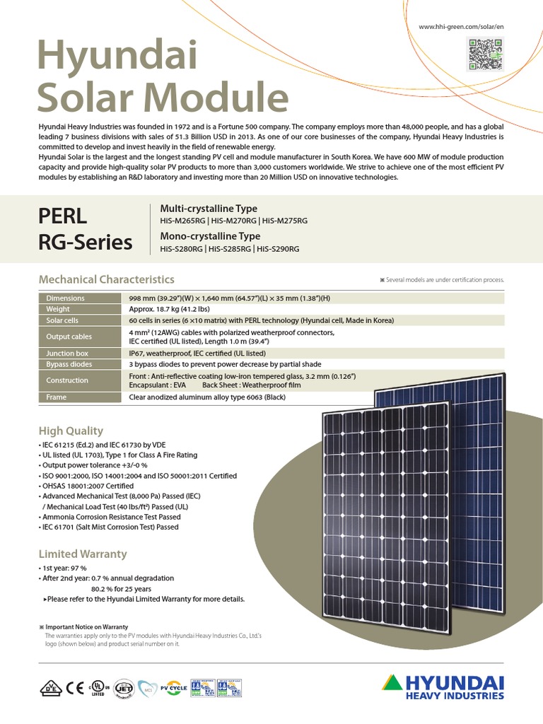 Hyundai 285W Solar Panel | PDF | Solar Panel | Electrical Engineering