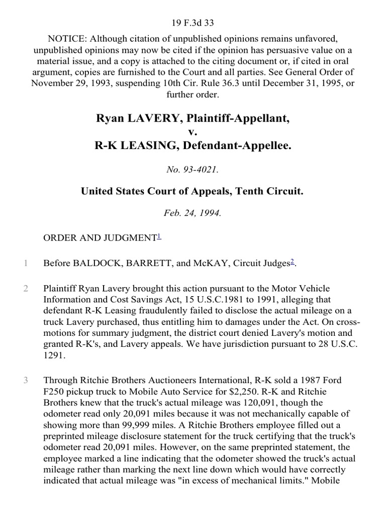 Legal Analysis: Lavery v. R-K Leasing | PDF | Summary Judgment | Precedent