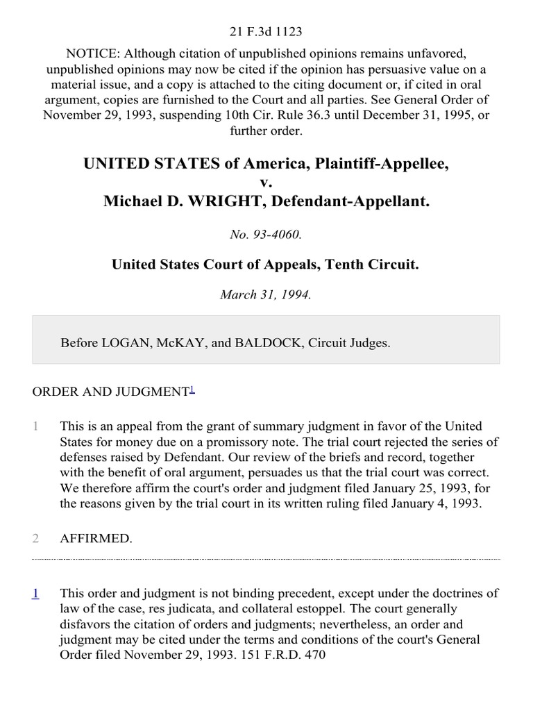 United States v. Michael D. Wright, 21 F.3d 1123, 10th Cir. (1994 ...