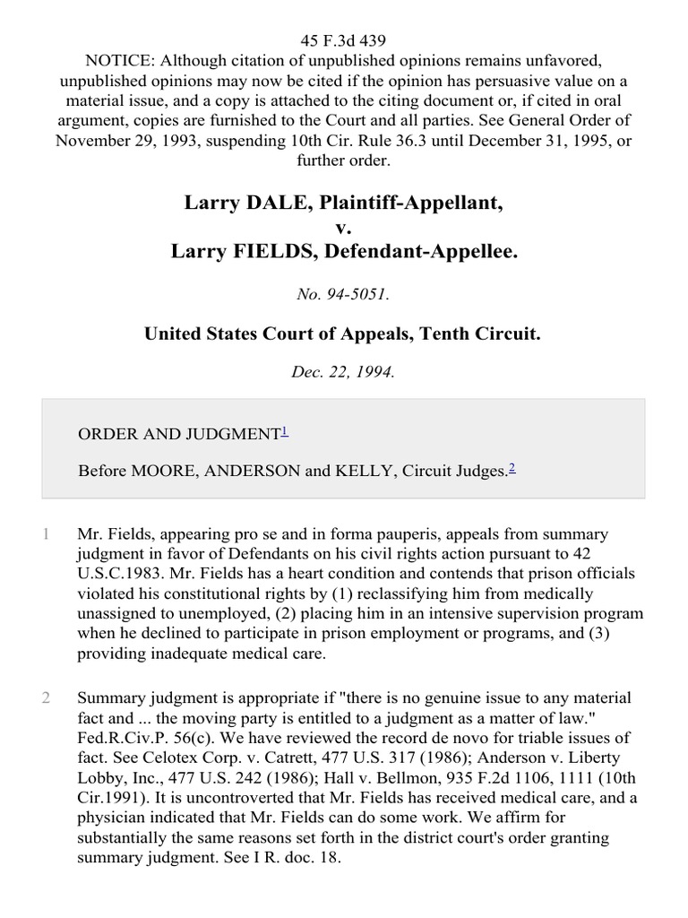Larry Dale v. Larry Fields, 45 F.3d 439, 10th Cir. (1994) | PDF