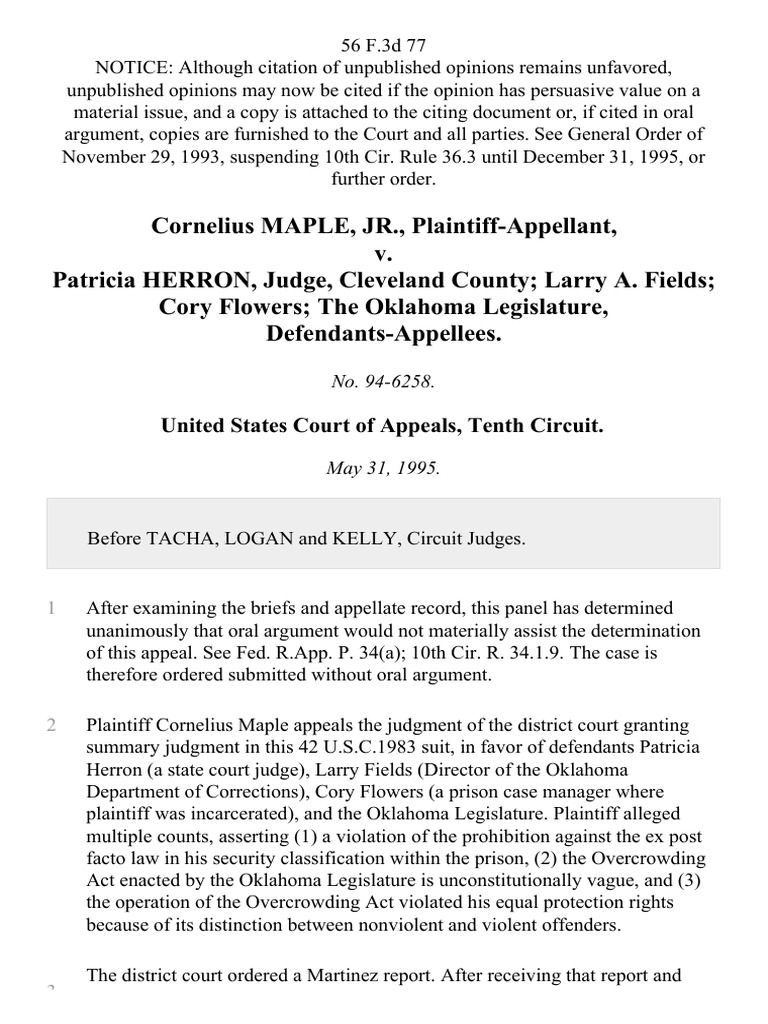 Cornelius Maple, Jr. v. Patricia Herron, Judge, Cleveland County Larry ...