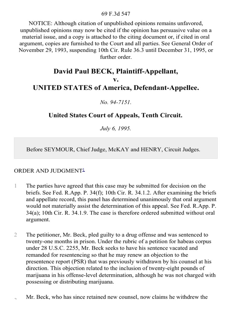 David Paul Beck v. United States, 69 F.3d 547, 10th Cir. (1995) | PDF ...