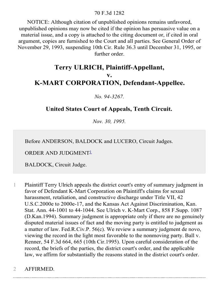 Terry Ulrich v. K-Mart Corporation, 70 F.3d 1282, 10th Cir. (1995) | PDF