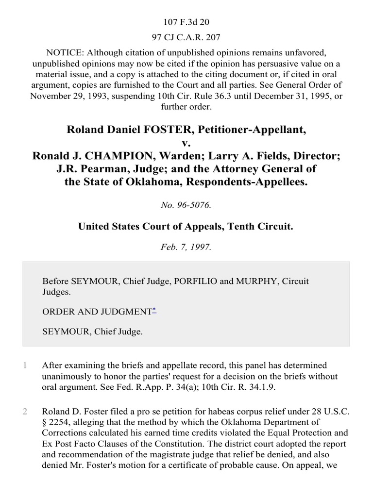 Roland Daniel Foster v. Ronald J. Champion, Warden Larry A. Fields ...