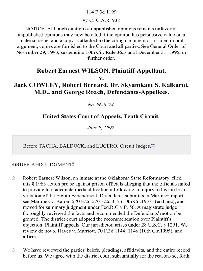 Robert Earnest Wilson v. Jack Cowley, Robert Bernard, Dr. Skyamkant S ...