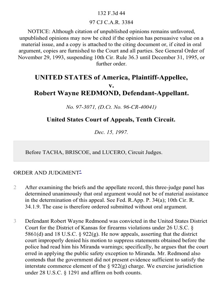 United States v. Robert Wayne Redmond, 132 F.3d 44, 10th Cir. (1997 ...