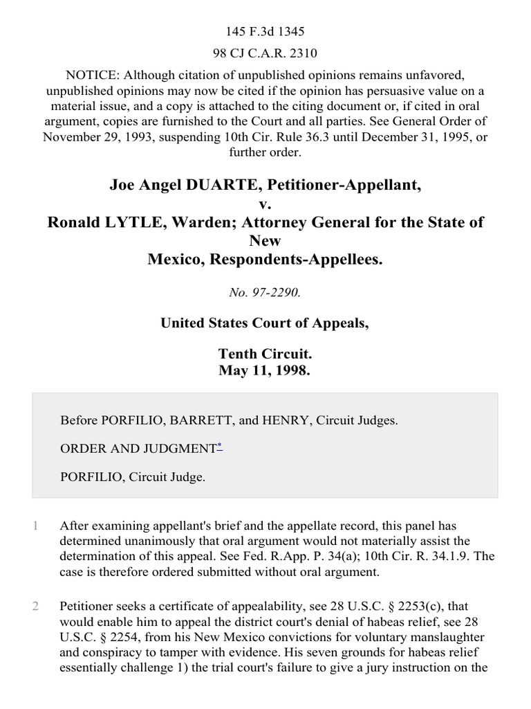 Joe Angel Duarte v. Ronald Lytle, Warden Attorney General For The State ...