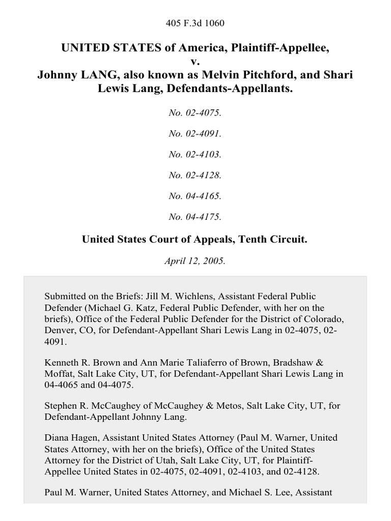 United States v. Johnny Lang, Also Known As Melvin Pitchford, and Shari ...
