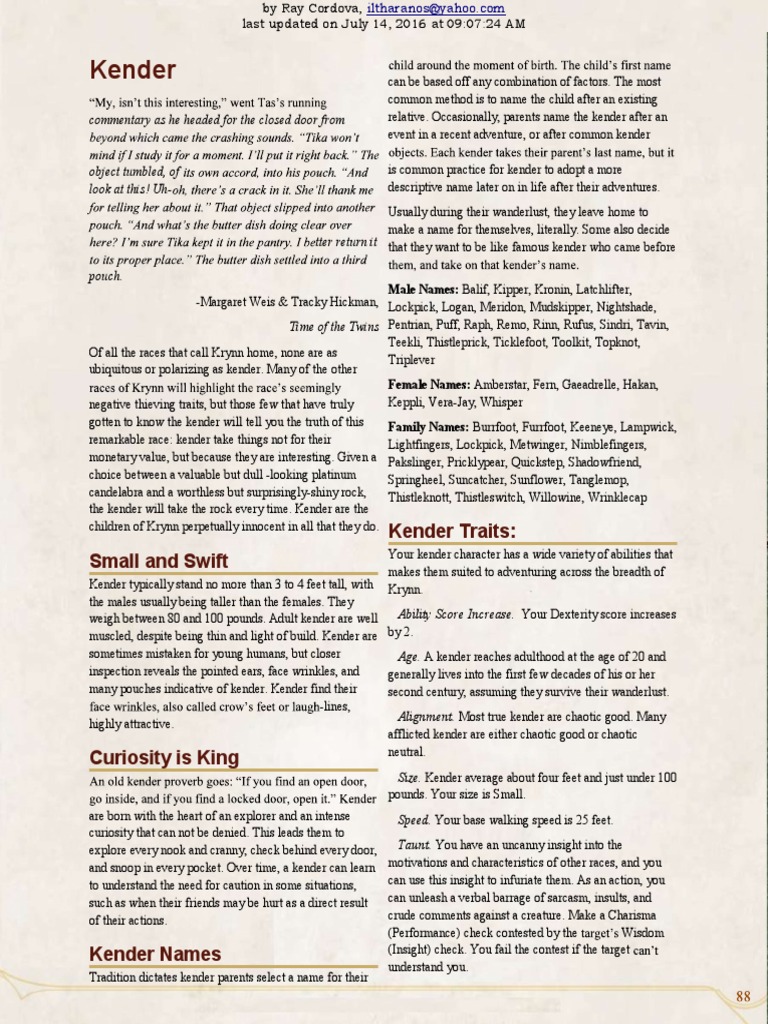 Excerpt - Kender Race | PDF | Dungeons & Dragons Campaign Settings ...