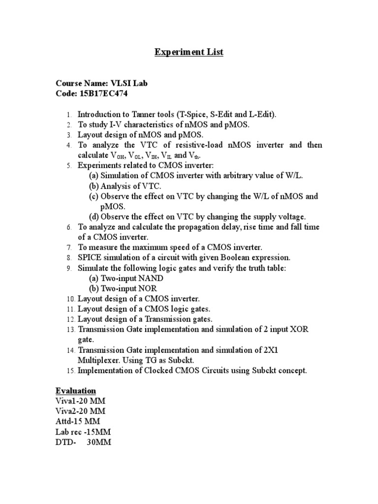 VLSI Lab Experiment List 2016 | PDF