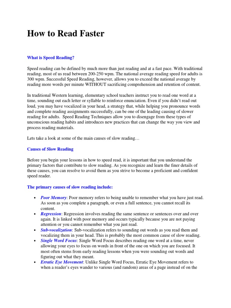 How To Read Faster | PDF | Speed Reading | Reading (Process)