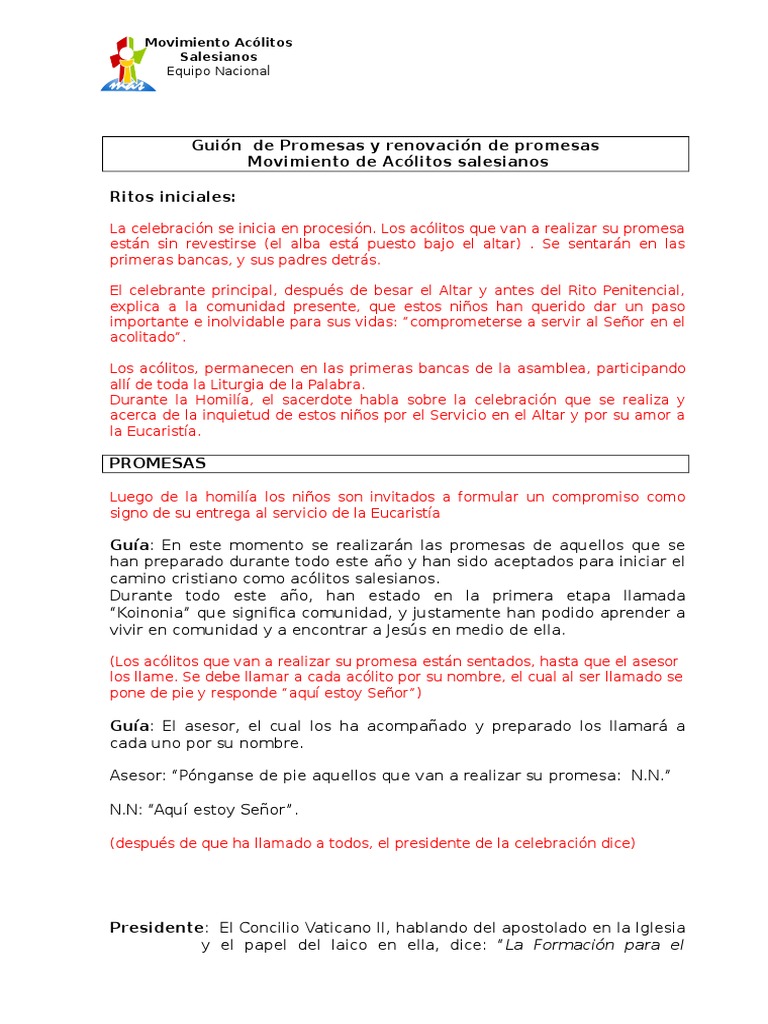 IGLESIA - PROMESA DE LOS ACOLITOS - GuioÌ N Promesas y Renovacioì N ...
