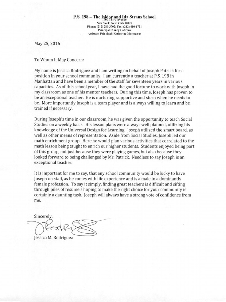 Joe Patrick Letters of Recommendation | PDF | Sharing | Teachers