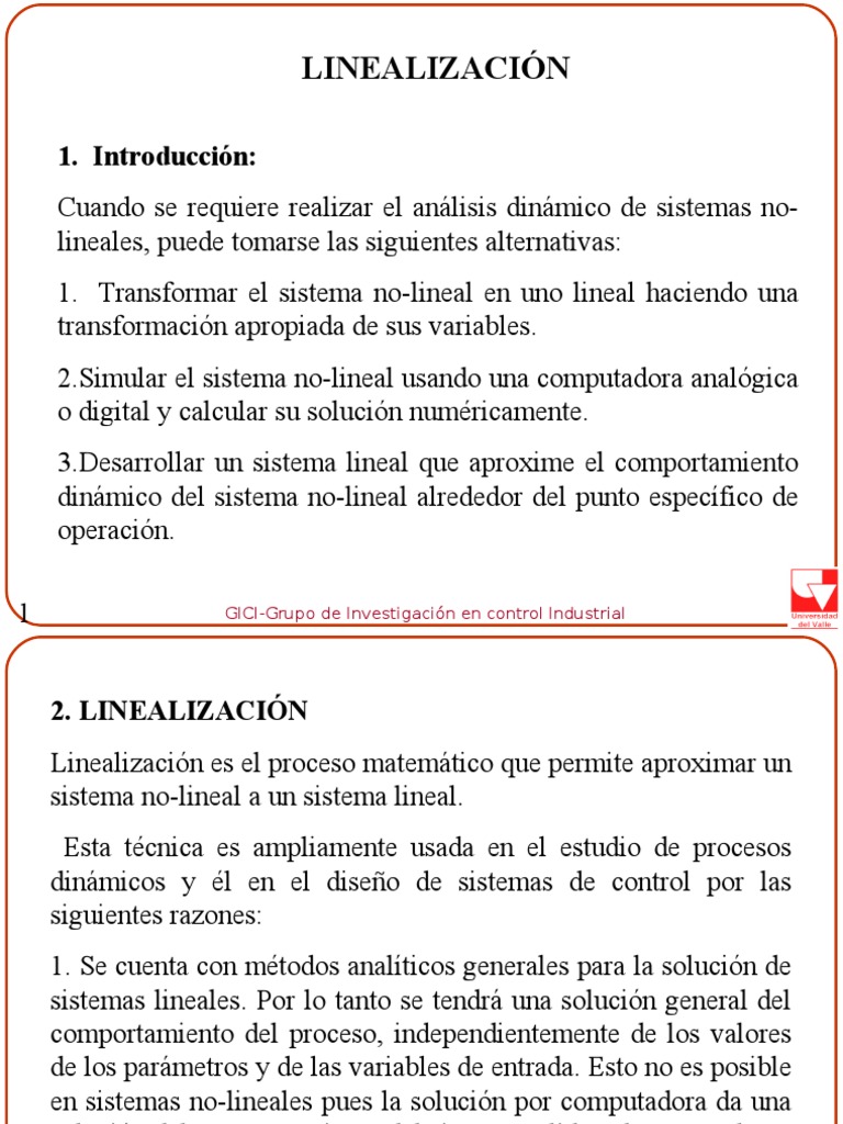 Linealización | PDF | Sistema de ecuaciones lineales | Sistema de control