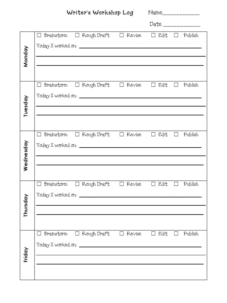 Weekly Writer's Workshop Log | PDF