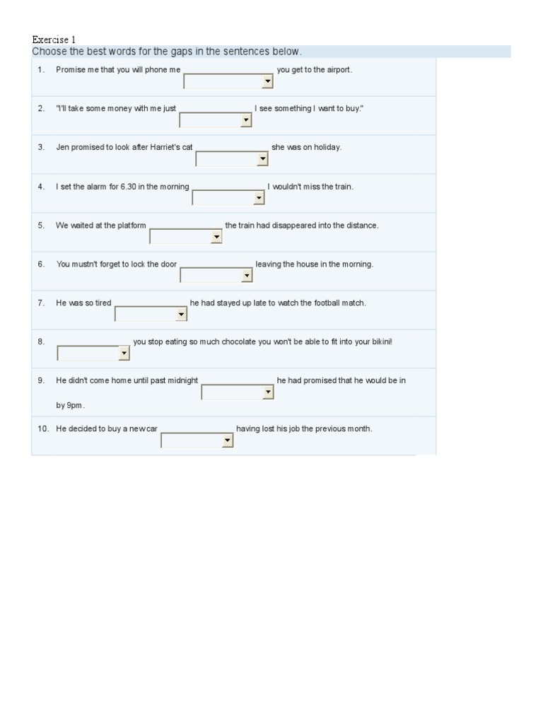 Exercise 1: Choose The Best Words For The Gaps in The Sentences Below | PDF